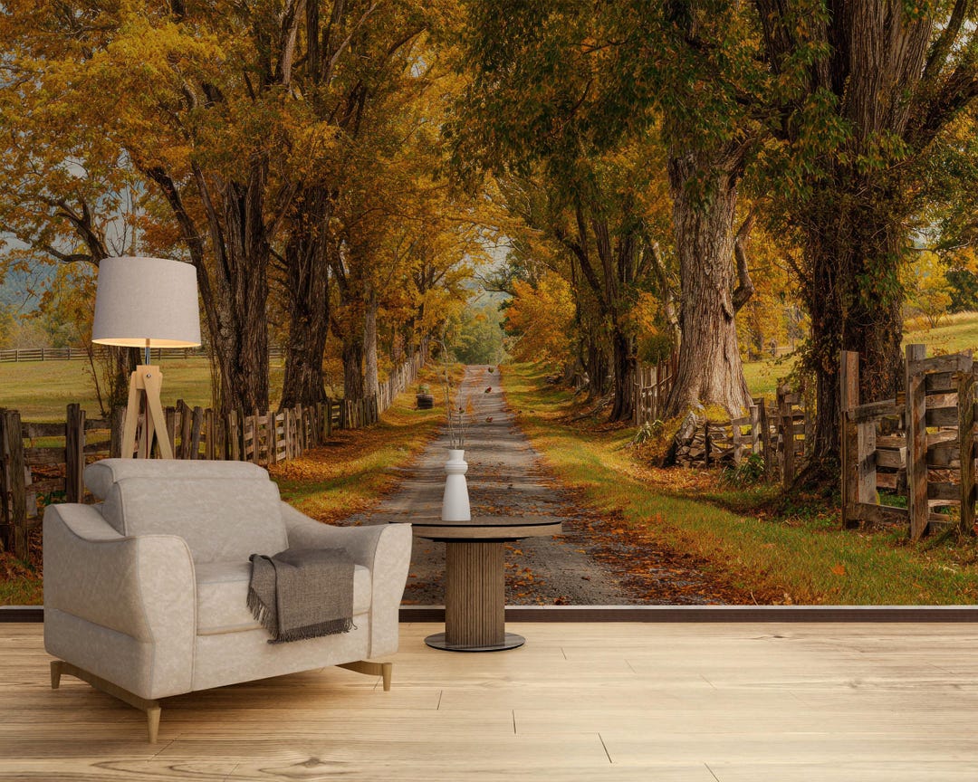 Vintage Forest Mural, Neutral Autumn Landscape Wallpaper,fall Season ...