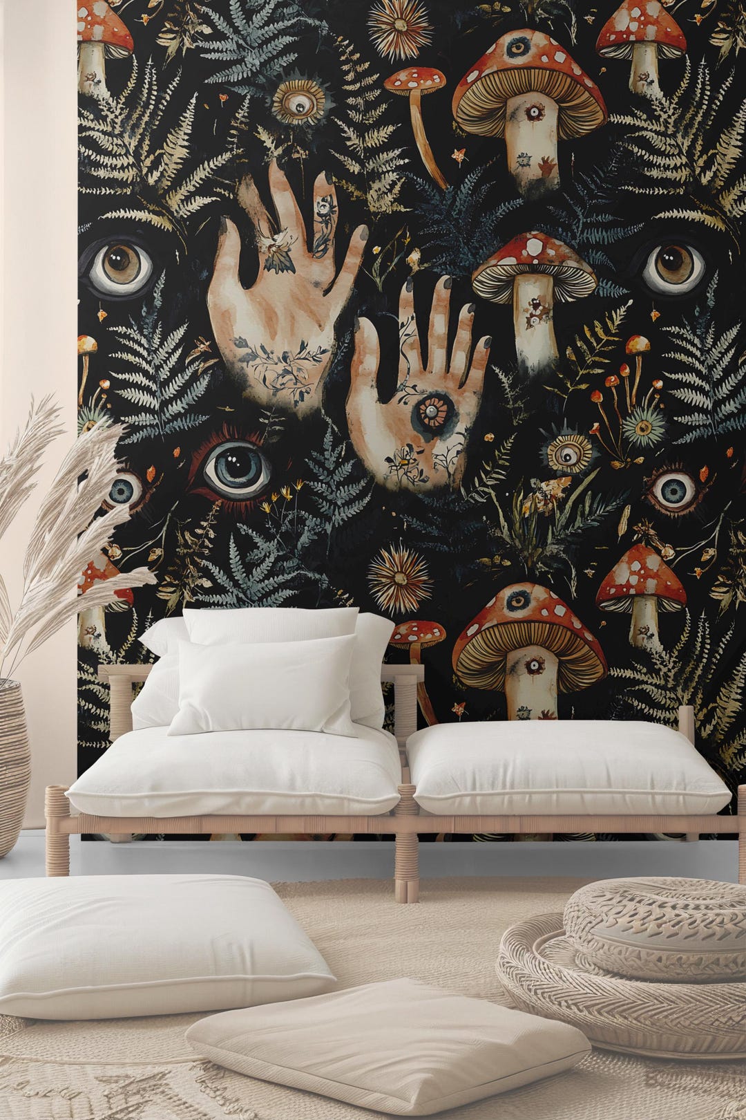 Mystic Evil Eyes Mural Peel & Stick,gothic Witchy Hands Wallpaper ...