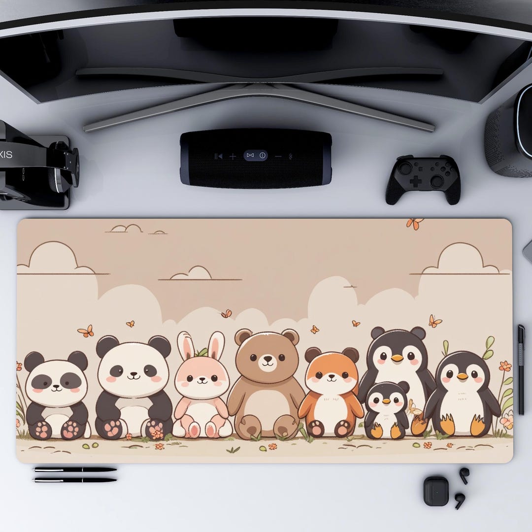 Cute Animal Friends Mouse Pad - Kawaii Desk Pad With Pandas, Bunny ...