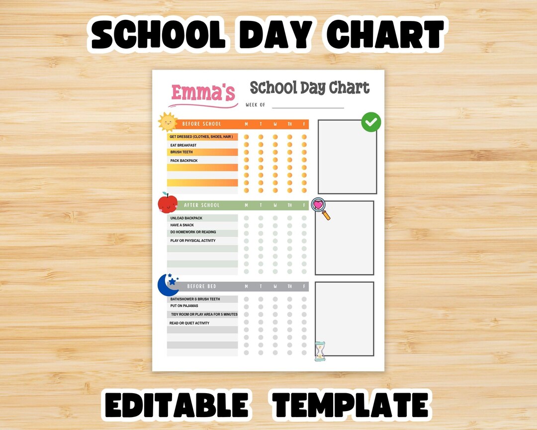 Editable Printable School Day Chart Template - Etsy UK