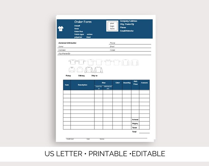 T-shirt Order Form PDF Template - Etsy Canada