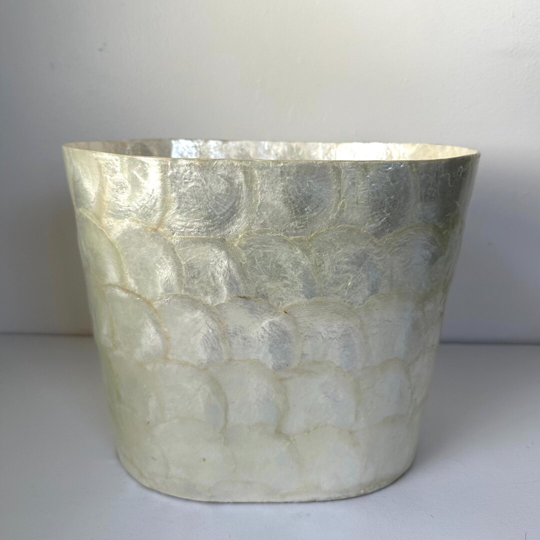 Vintage Shell Craft Capiz Shell Waste Basket - Etsy