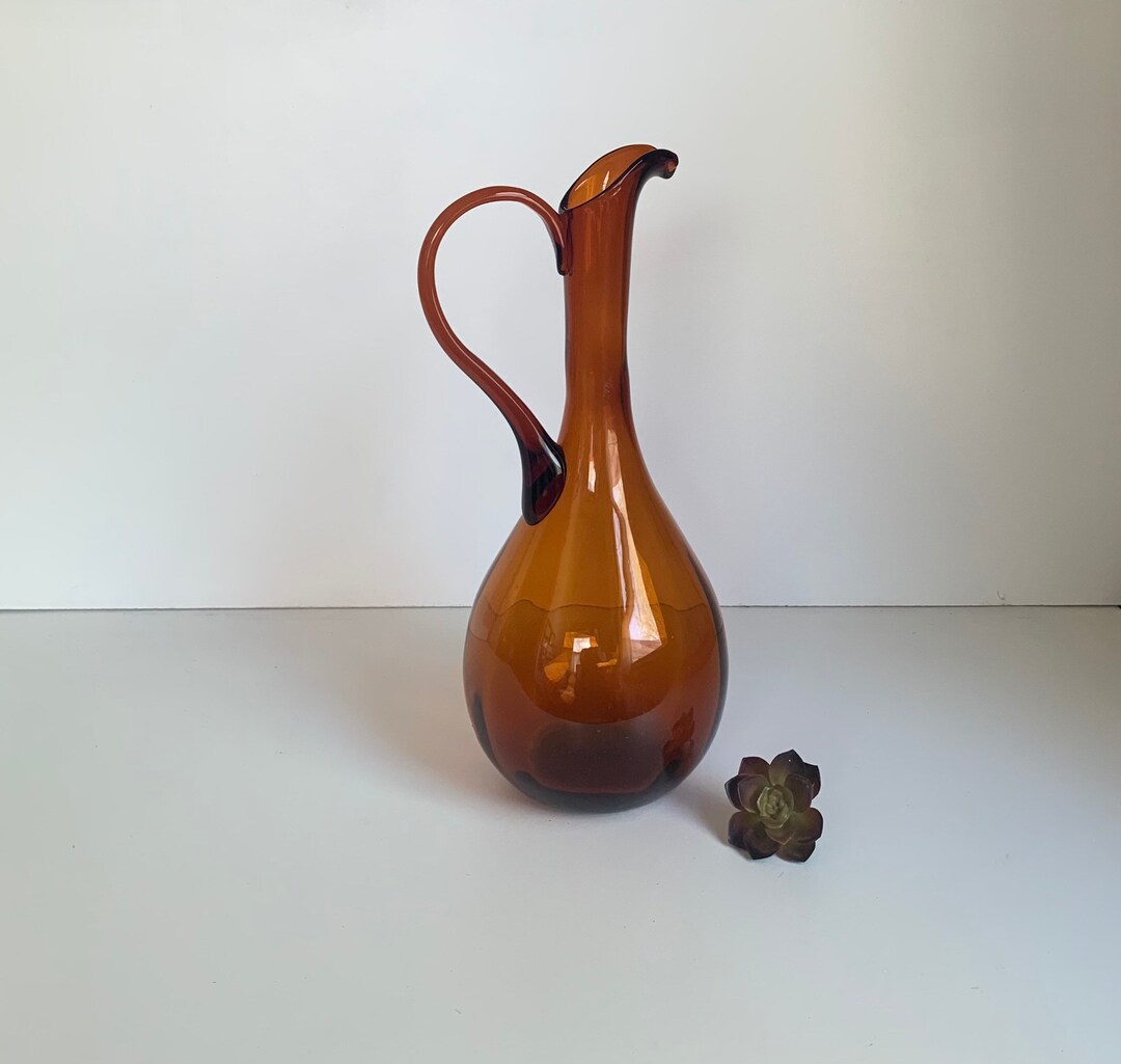 Mid Century Modern Honey Brown Amber Glass Hand Blown Pitcher - Etsy