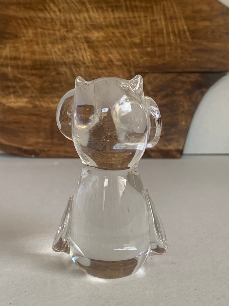Vintage Mod Big Eye Clear Glass Owl Paperweight Figurine Etsy