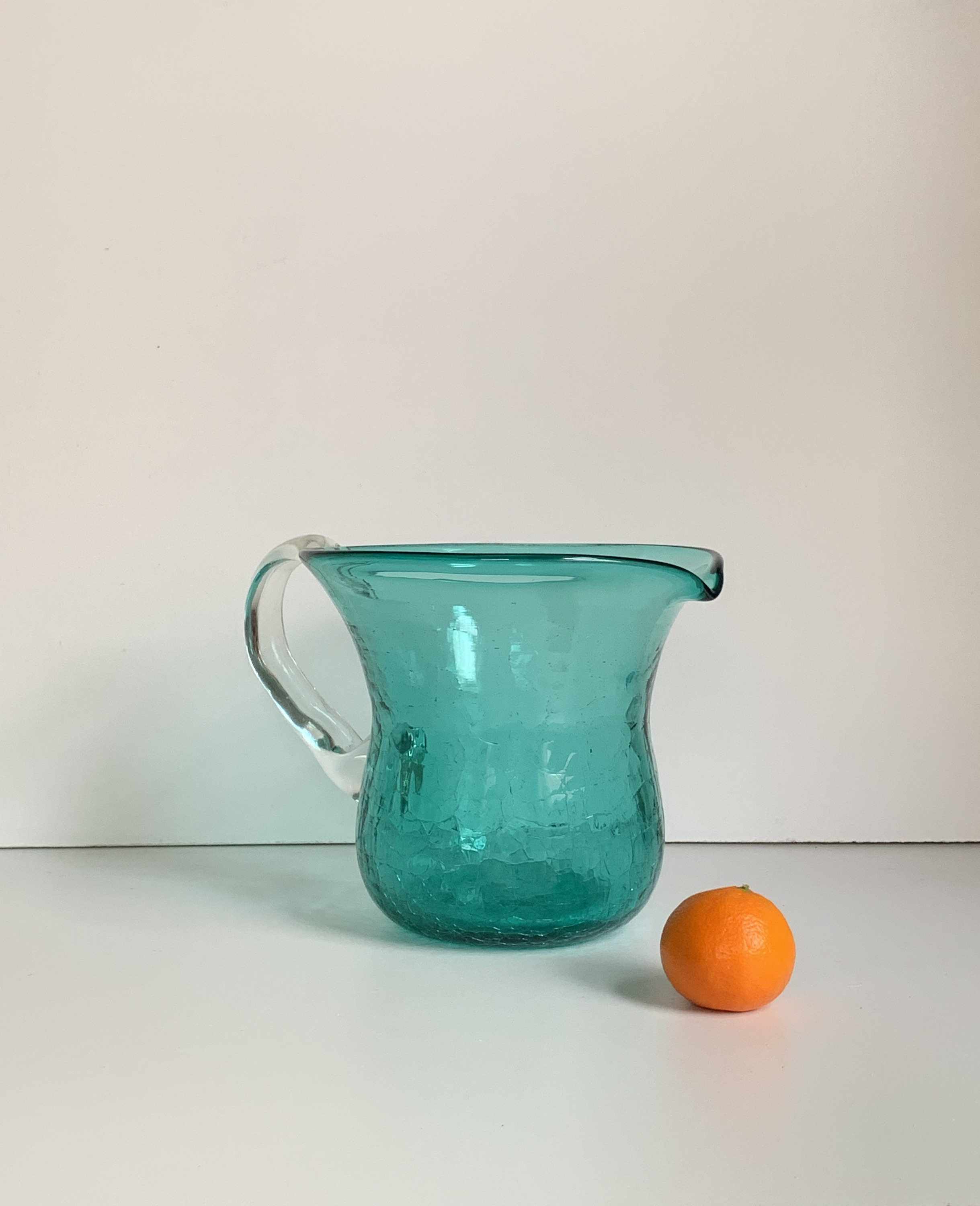 6 In. Handblown Bischoff Crackle Glass Teal Pitcher 1960's | Etsy