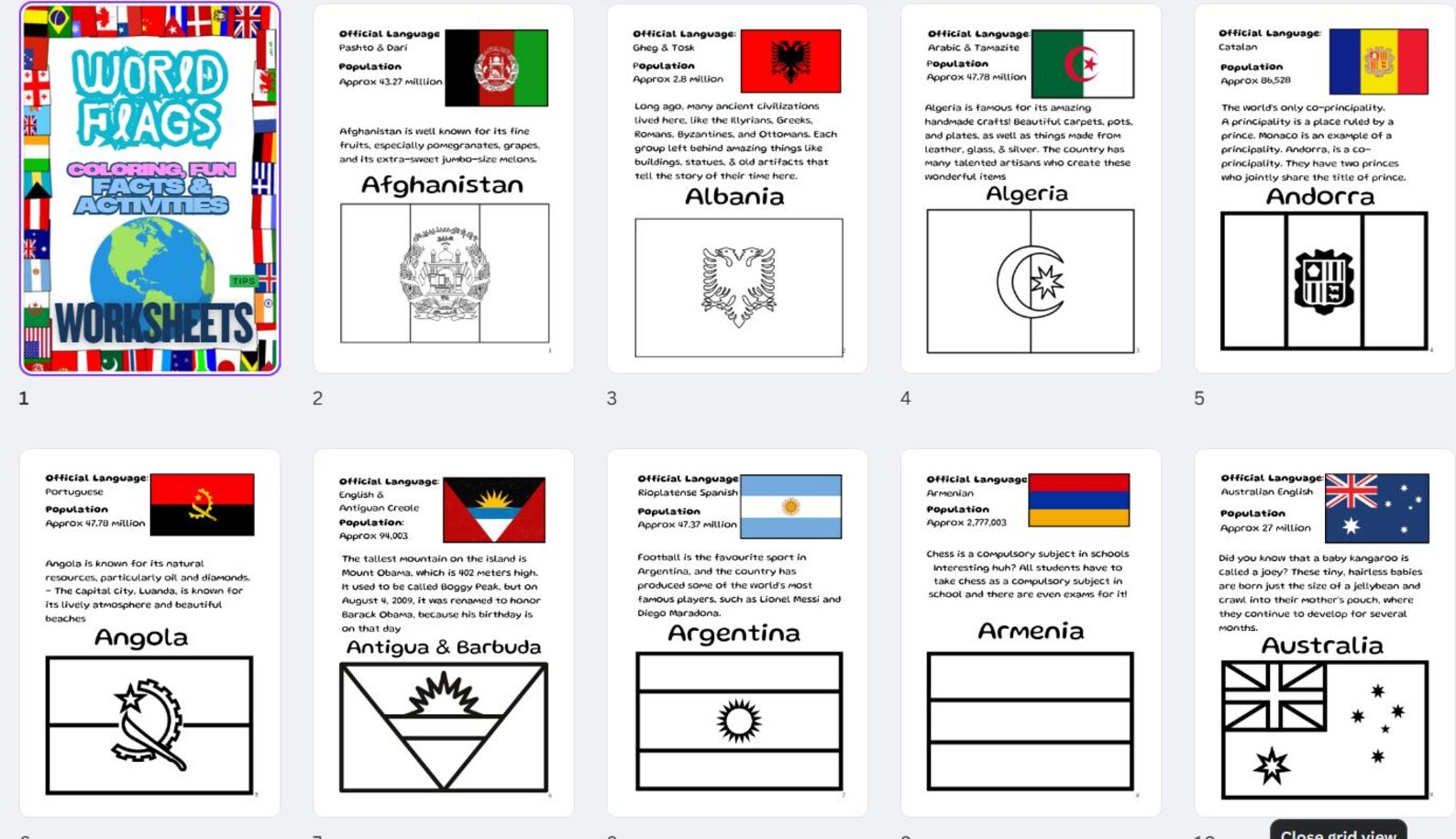 World Flag Coloring, Fun Facts, Activities, Instant Download Worksheets ...