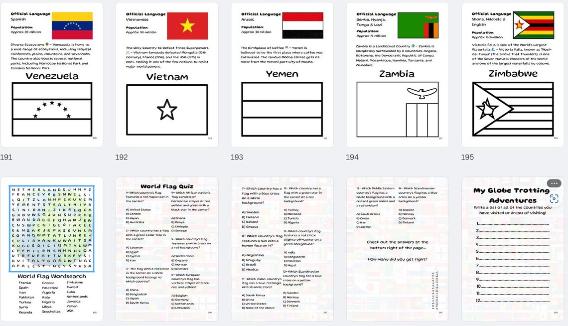 World Flag Coloring, Fun Facts, Activities, Instant Download Worksheets ...