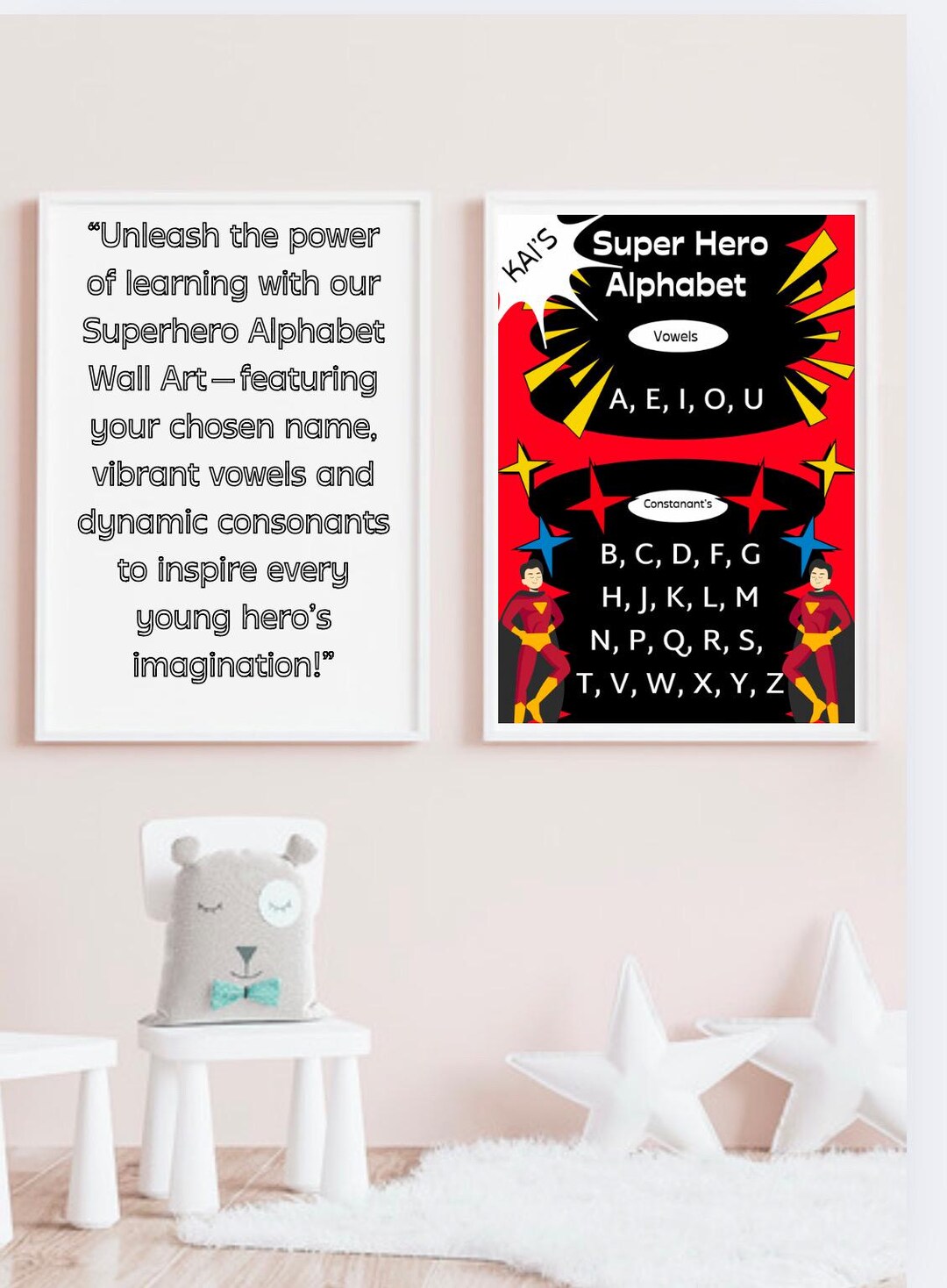 Personalised Superhero Alphabet Poster Vowels Consonants Learning ...