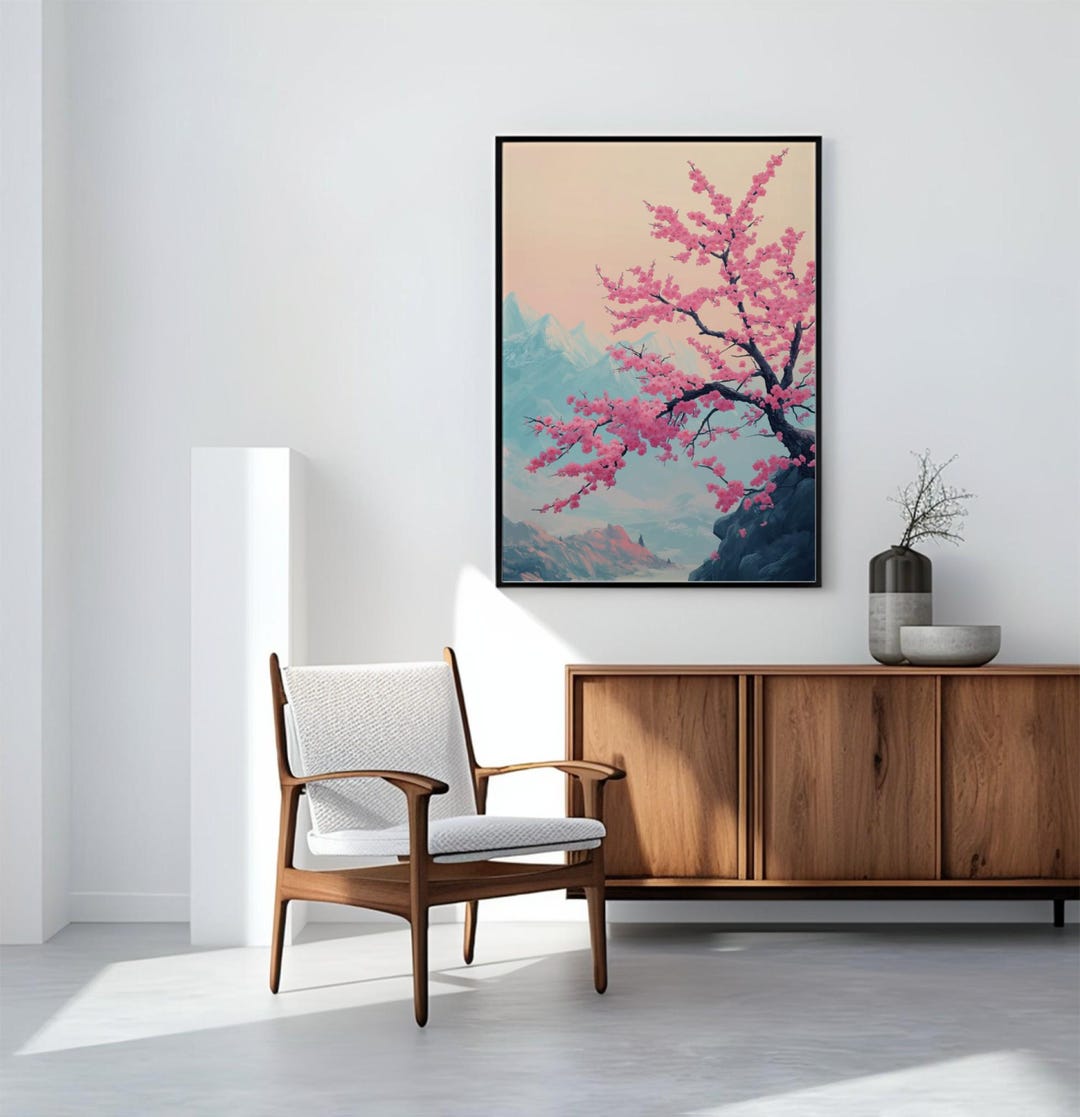 Coastal Sakura Tree Anime Style Spring Seascape Art Print | Sakura ...
