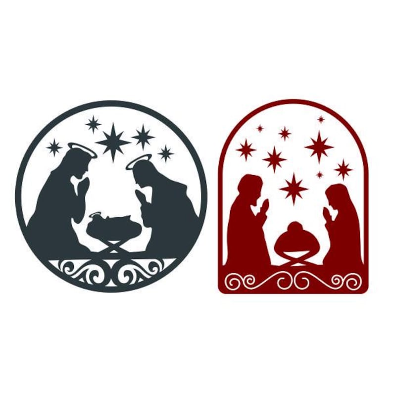 Christmas Outline Nativity Scene Cuttable Design SVG PNG DXF & Eps ...