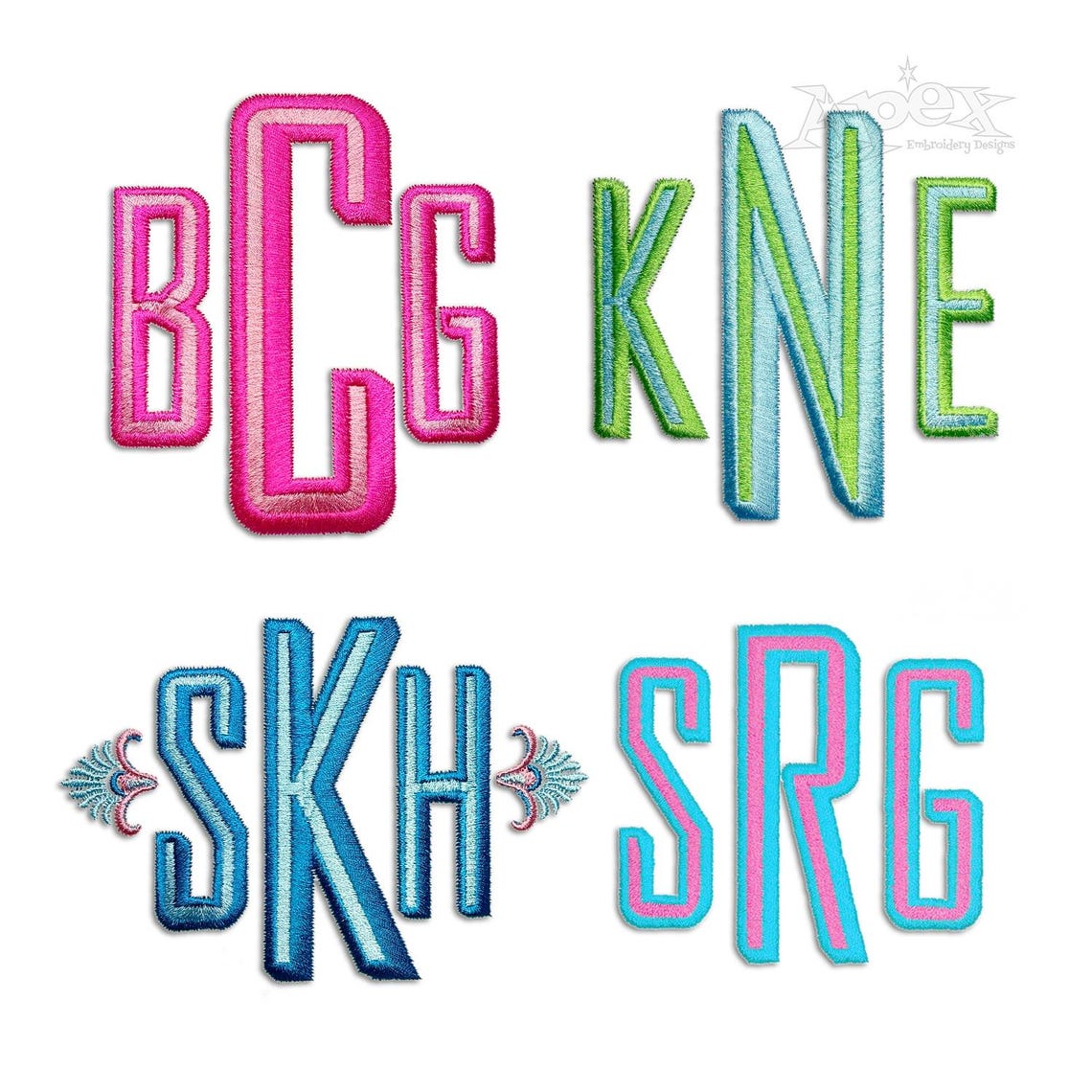 Two-color Block Monogram Embroidery Font (4-6 Inch) - Instant Download ...