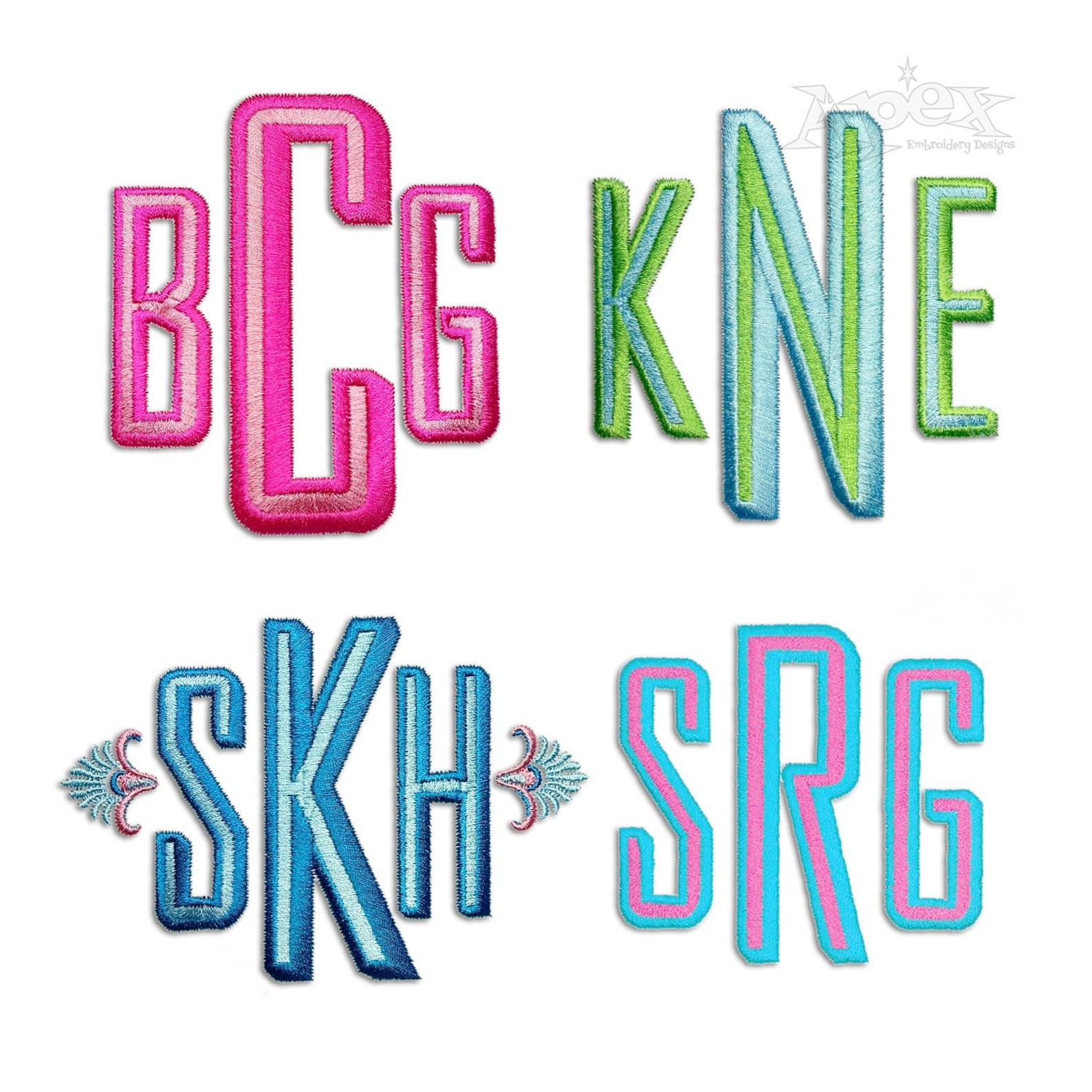 Two-color Block Monogram Embroidery Font (4-6 Inch) - Instant Download ...