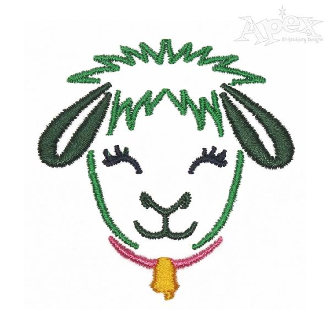 Cute Goat Face Simple Outline Farm Animal Machine Embroidery Design PES ...