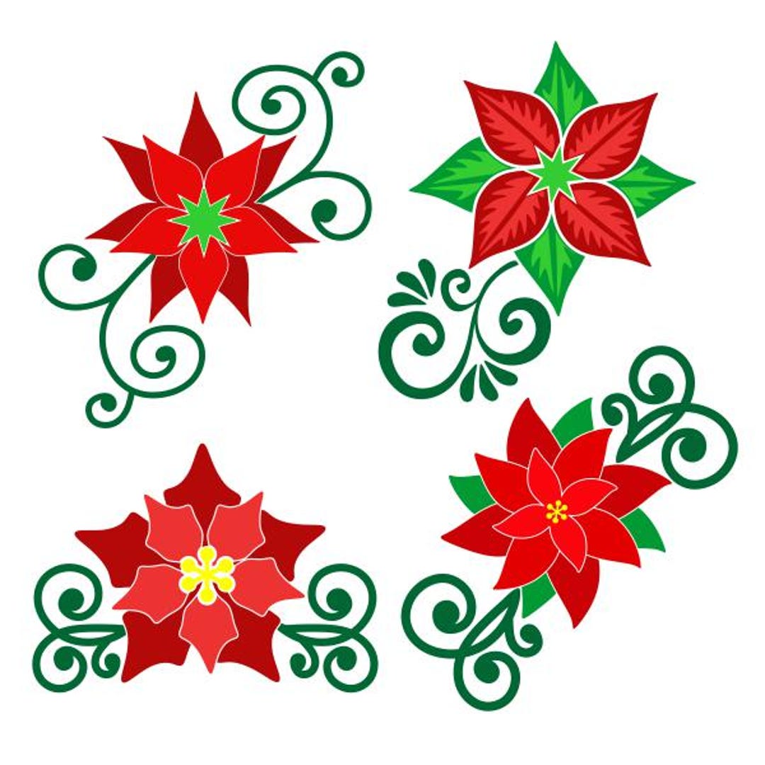 Christmas Poinsettia Flower Pack Cuttable Design SVG PNG DXF & Eps ...