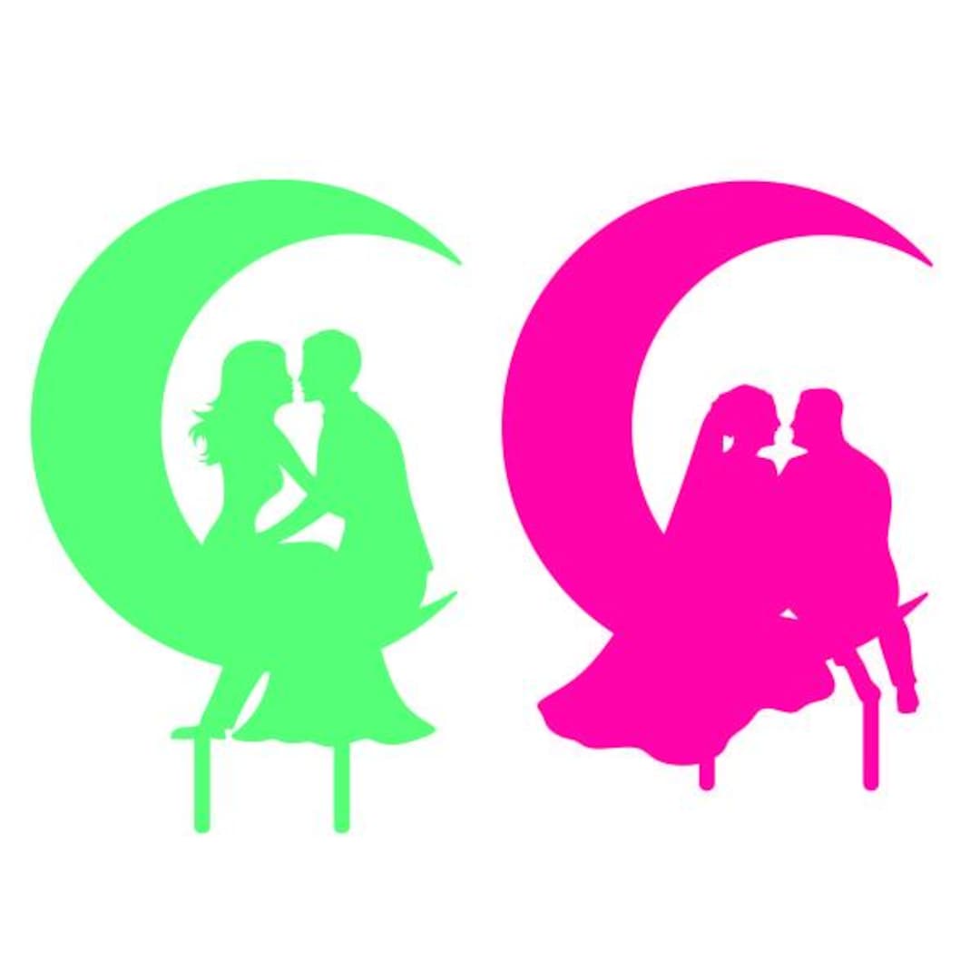 Bride and Groom on Moon SVG Cut File: Wedding Couple Design (digital ...