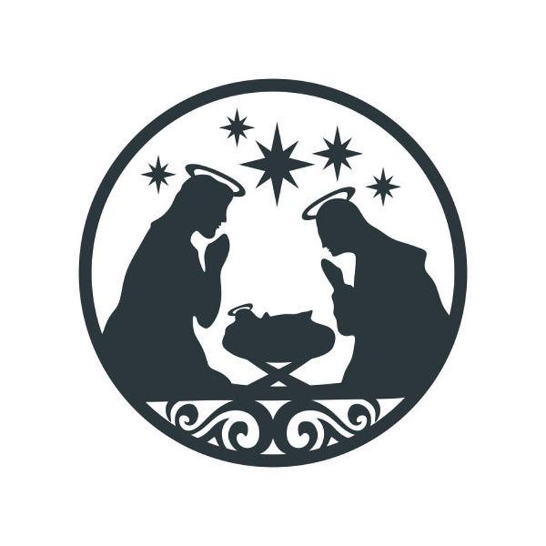 Christmas Outline Nativity Scene Cuttable Design SVG PNG DXF & Eps ...