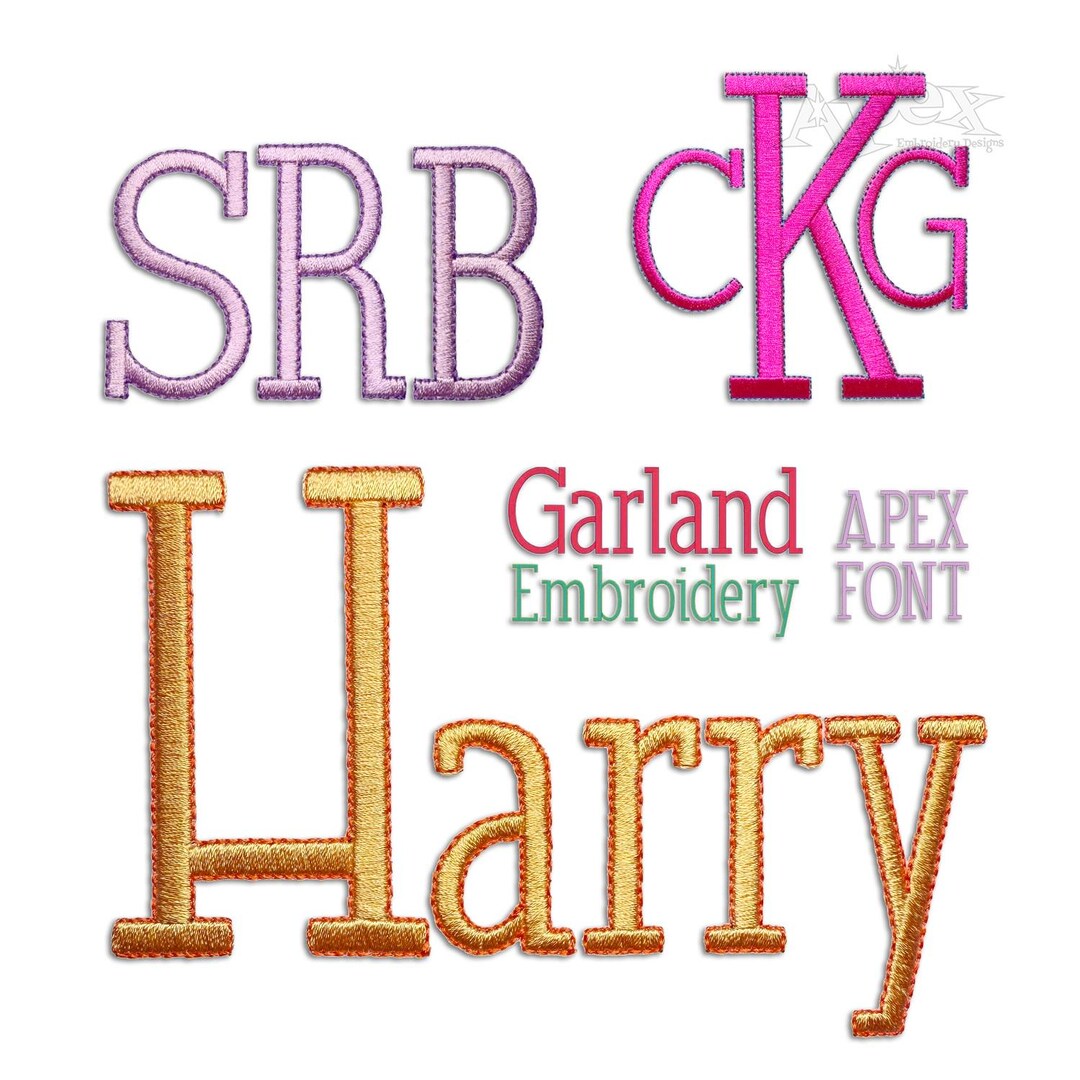 Garland Slab Serif Machine Embroidery Font Alphabet Letters INSTANT ...