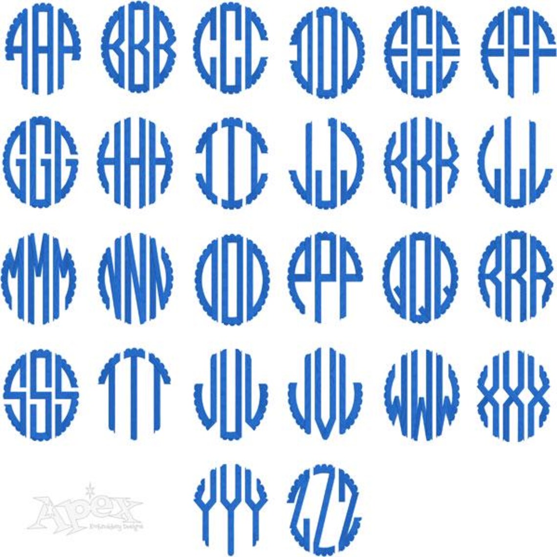 Scallop Circle Round Large Machine Embroidery Font Alphabet Letters ...