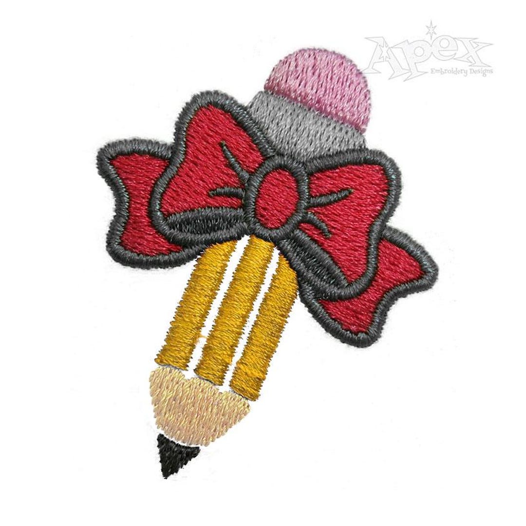School Pencil Ribbon Bow Machine Embroidery Design PES DST JEF Instant ...