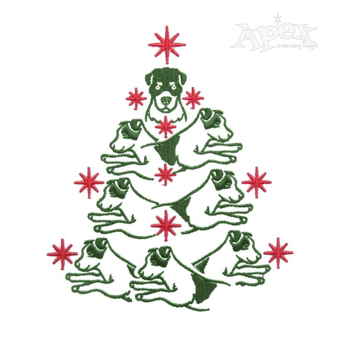 Jack Russell Terrier Christmas Tree Machine Embroidery Design PES DST ...