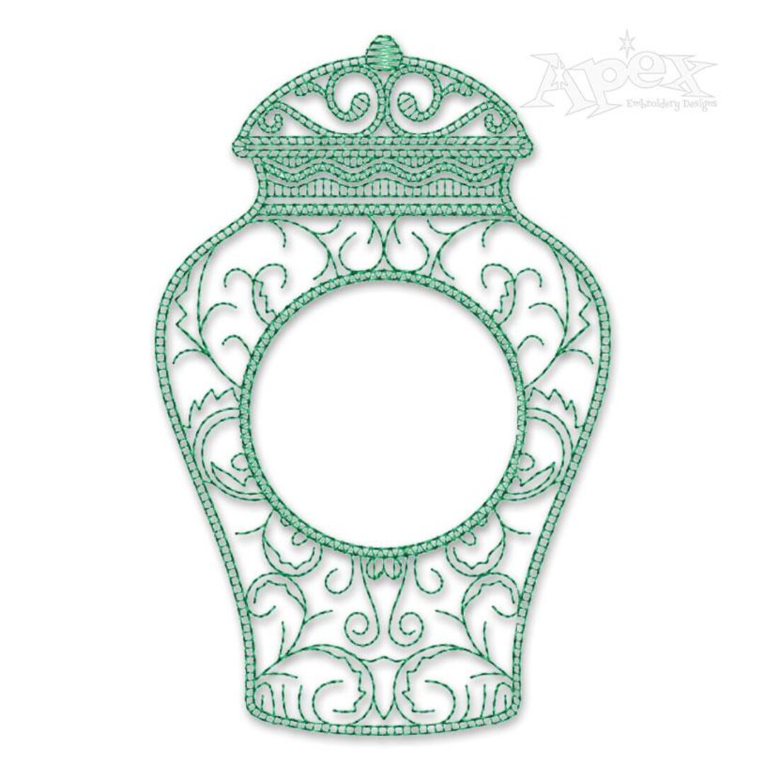 Ginger Jar Monogram Frame Sketch Machine Embroidery Design PES DST JEF ...