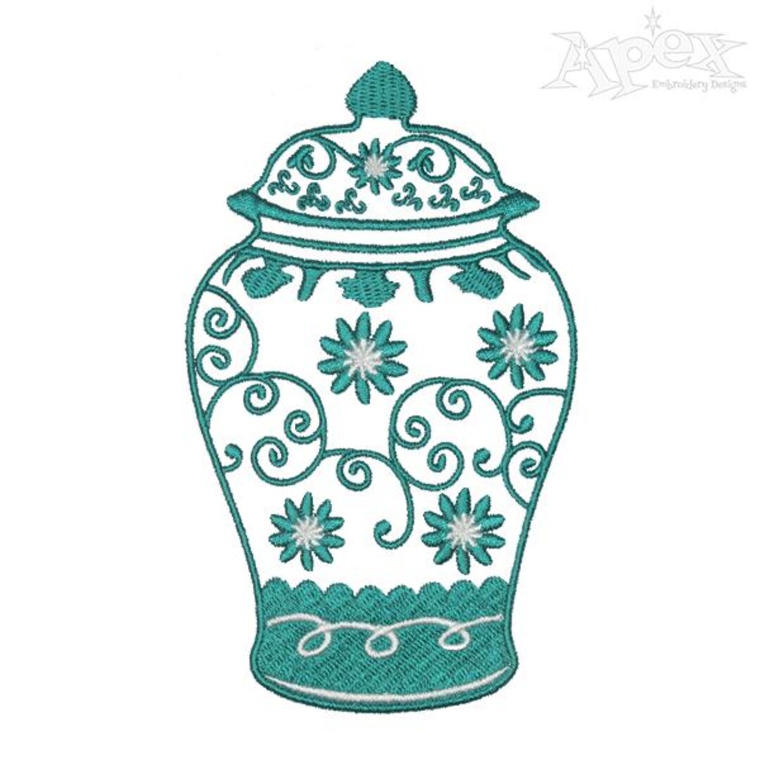 Decorative Ginger Jar Machine Embroidery Design PES DST JEF Instant ...