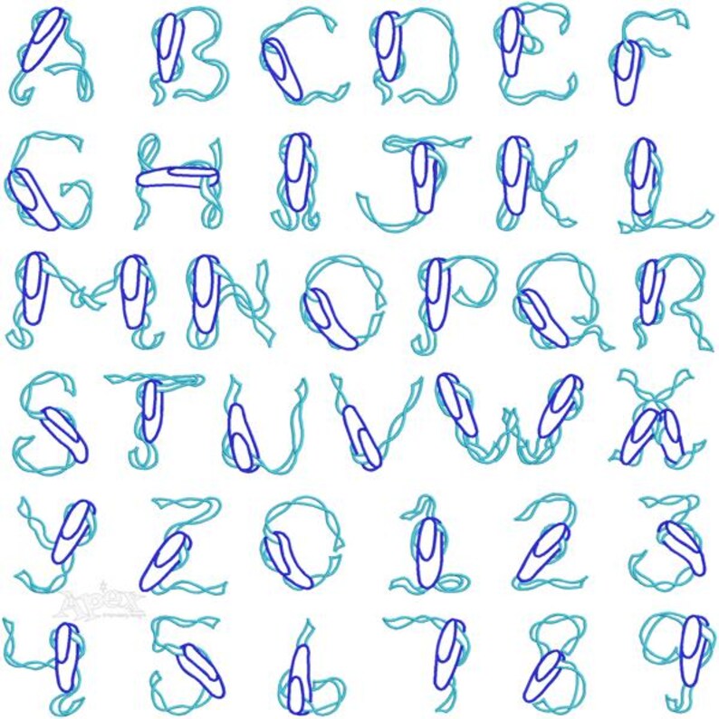Ballet Dancer Shoe Machine Embroidery Font Alphabet Letters INSTANT ...