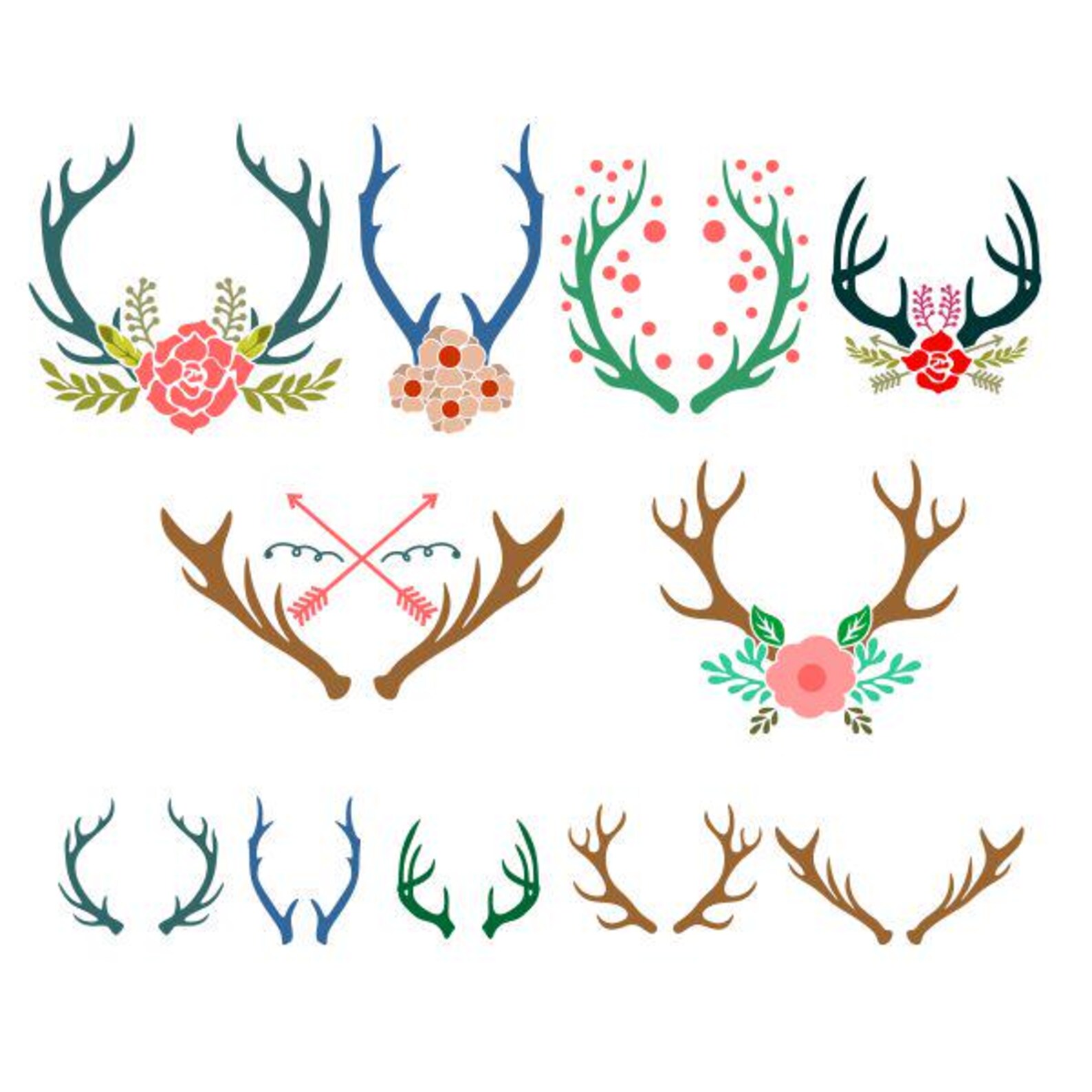 Antler Deer Pack Cuttable Design SVG PNG DXF & Eps Designs Cameo File ...