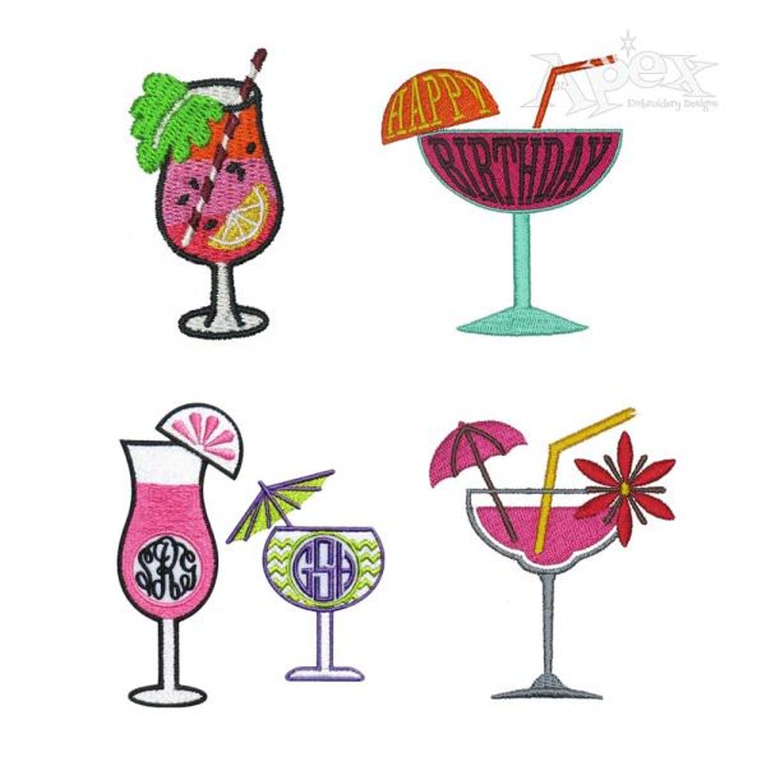 Cocktail Embroidery Designs Pack: Tropical Drinks, Monogram Frames (PES ...