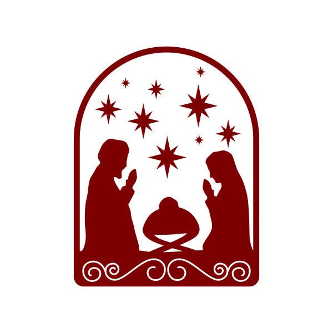 Christmas Outline Nativity Scene Cuttable Design SVG PNG DXF & Eps ...