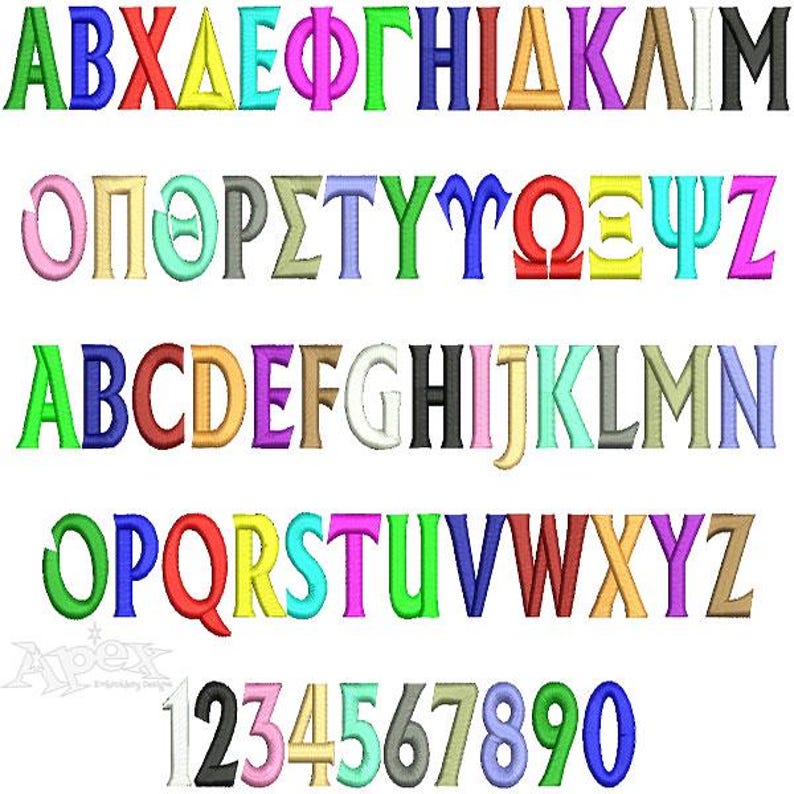 Greek Fraternity Machine Embroidery Font Alphabet Letters INSTANT ...