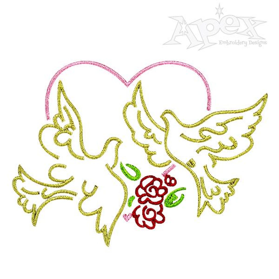 Hearts and Doves Valentines Day Machine Embroidery Design PES DST JEF ...