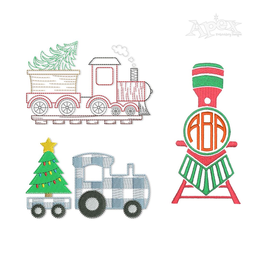 Christmas Train Locomotive Machine Embroidery Design PES DST JEF ...