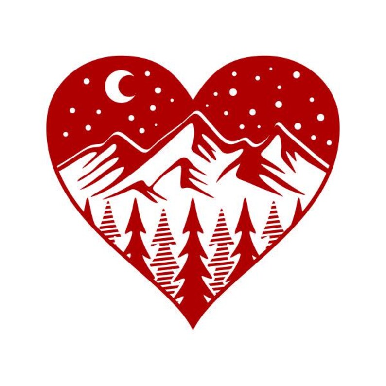 Forest Mountain Heart Cuttable Design SVG PNG DXF & Eps Designs Cameo ...