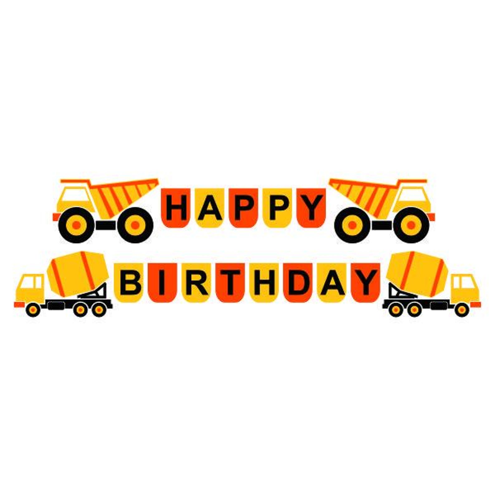 Construction Vehicles Happy Birthday Banners Cuttable Design SVG PNG ...