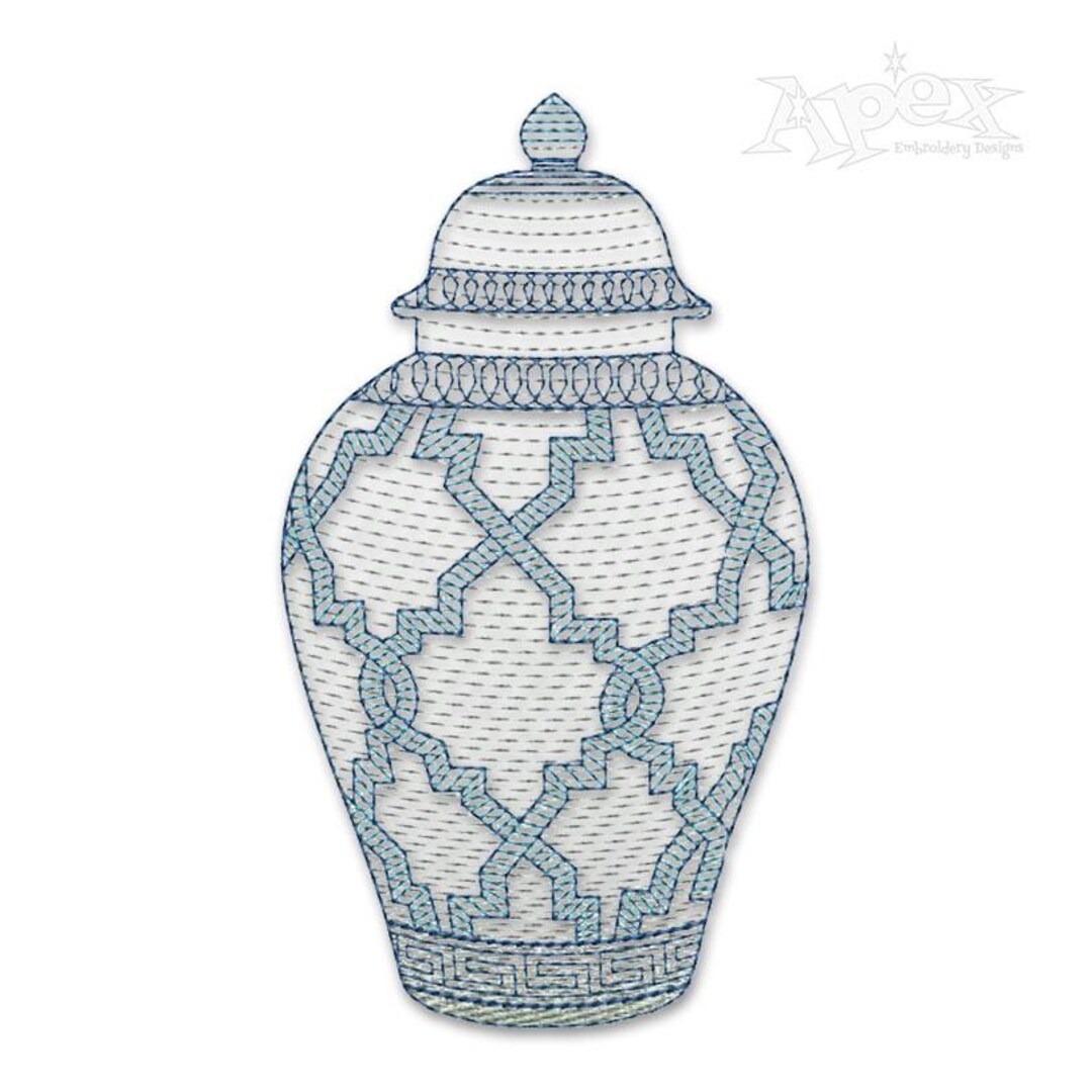 Decor Ginger Jar Sketch Machine Embroidery Design PES DST JEF Instant ...