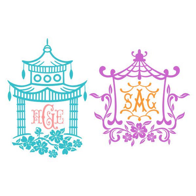 Pagoda Monogram Frame Cuttable Design SVG PNG DXF & Eps Designs Cameo ...