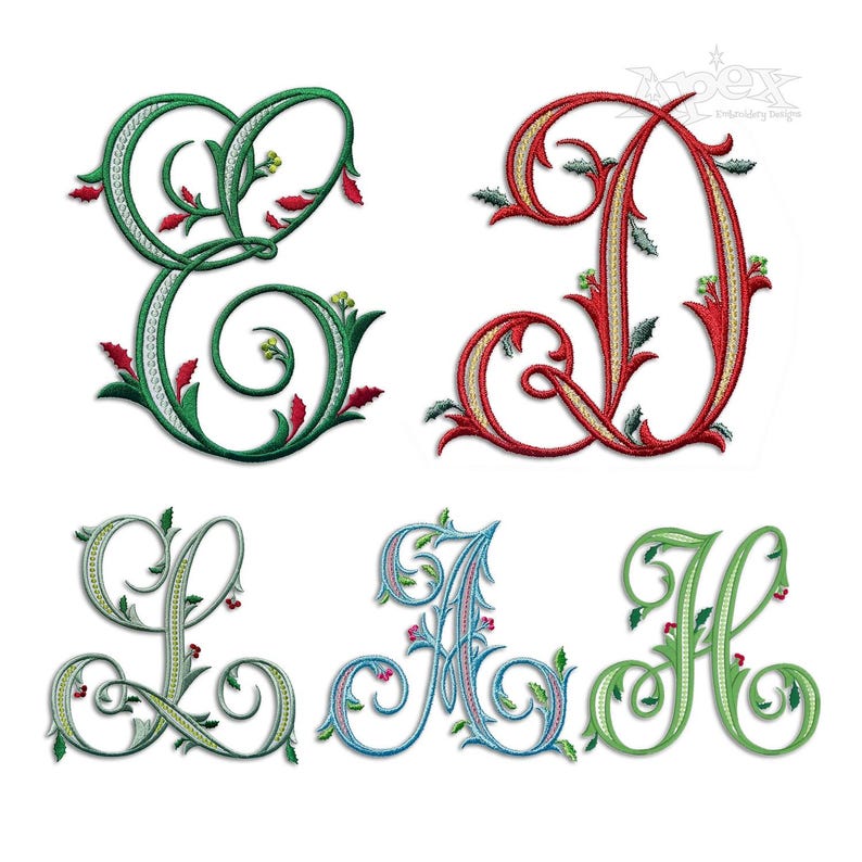 Holly Berries Ribbed Script Machine Embroidery Font Alphabet Letters ...