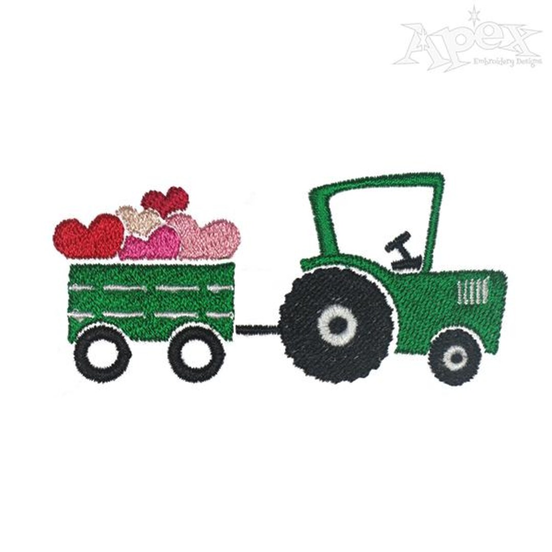 Tractor With Wagon Hauling Heart Machine Embroidery Design PES DST JEF ...
