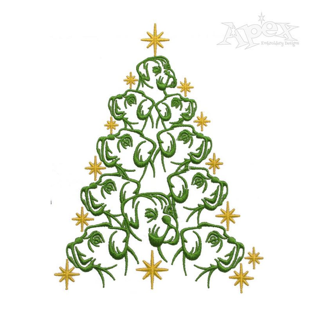 Boxer Dog Christmas Tree Machine Embroidery Design PES DST JEF Instant ...