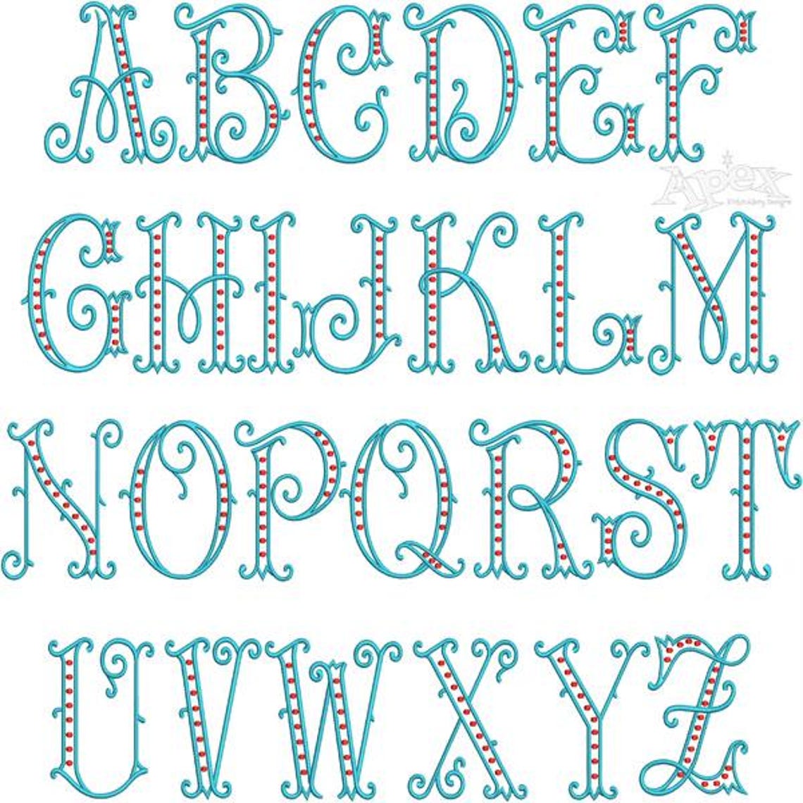 Arabesque Dots Large Machine Embroidery Font Alphabet Letters INSTANT ...