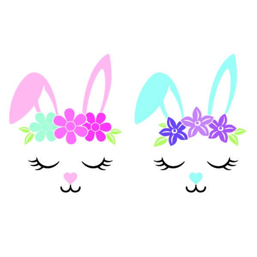 Cute Floral Bunny Face Cuttable Design SVG PNG DXF & Eps Designs Cameo ...