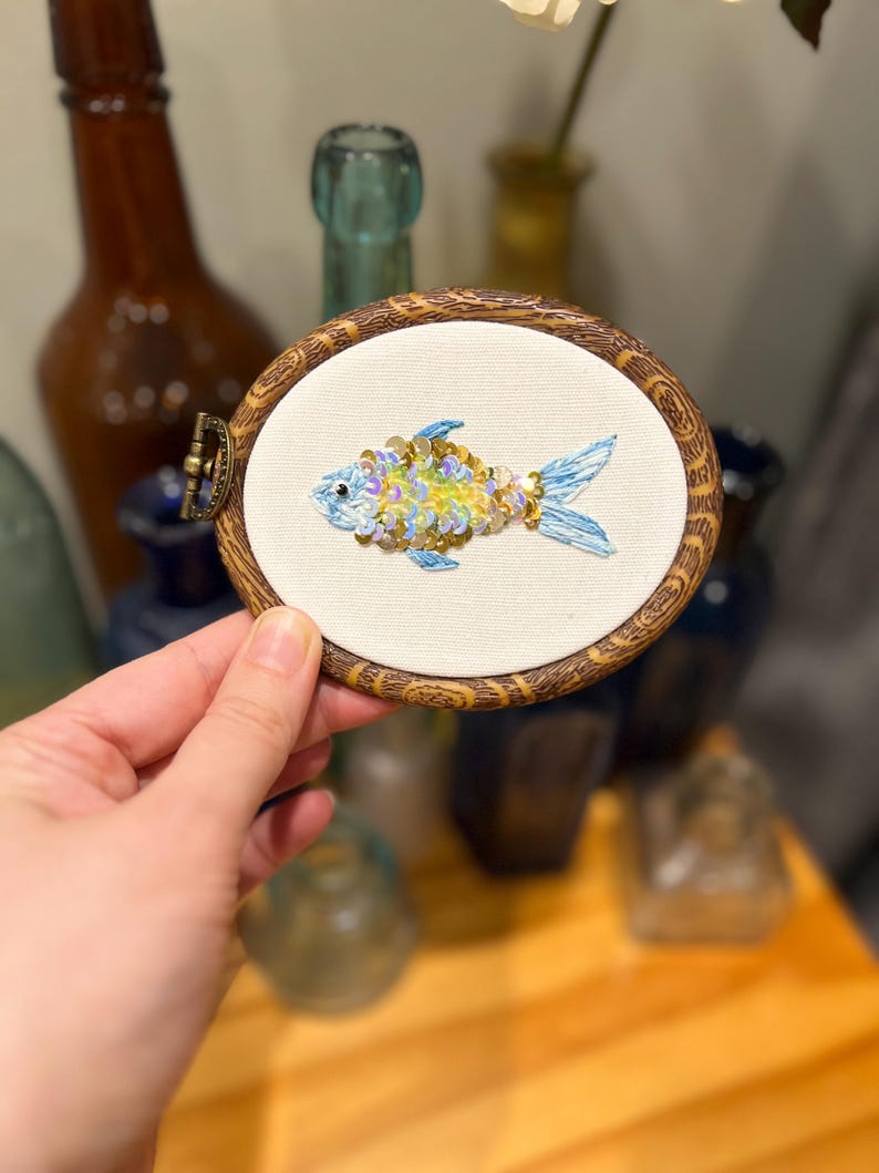 Embroidered Sequin Fish Ornament (made to Order) | Finished Embroidery ...