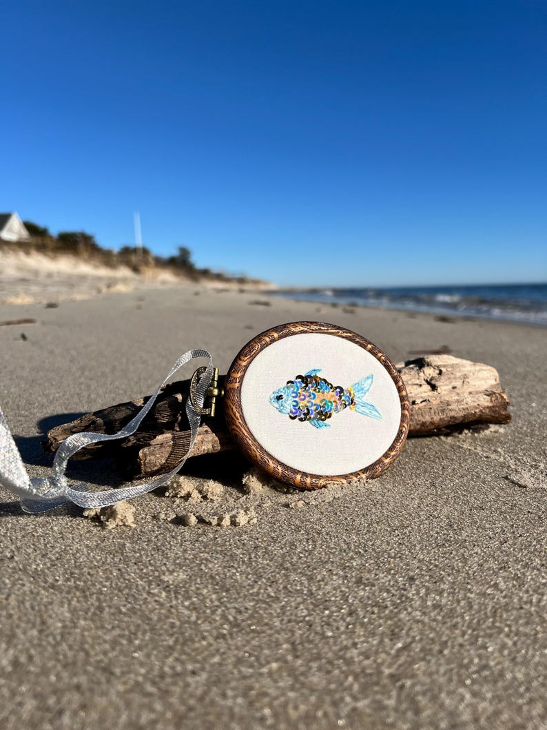 Embroidered Sequin Fish Ornament (made to Order) | Finished Embroidery ...