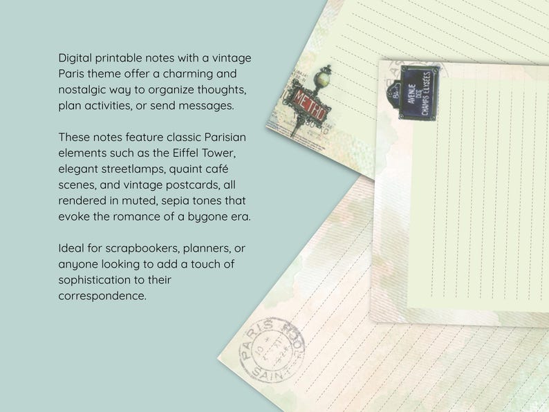 Paris Printable Stationery : Notes Journaling (A4, Letter - Digital ...