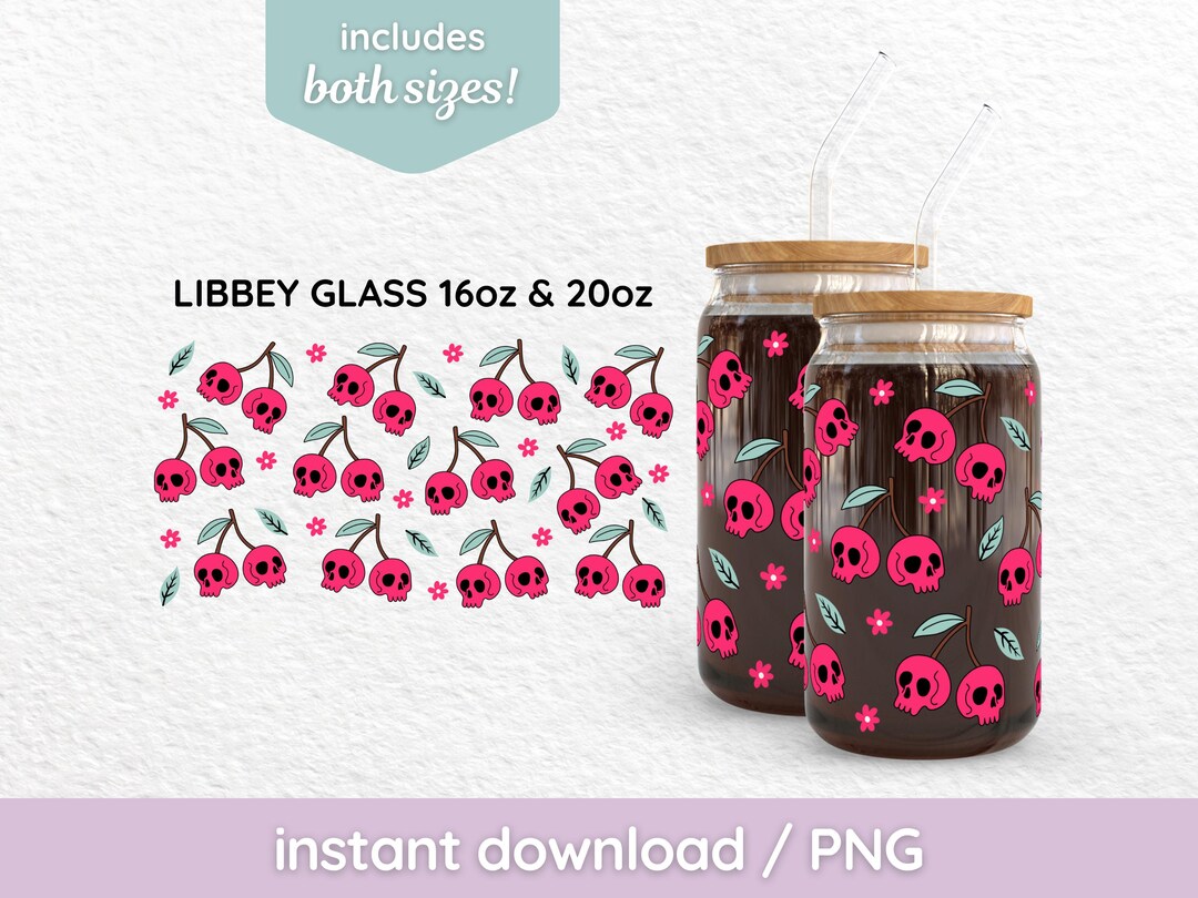 Cherry Skulls 16 Oz Glass Can Wrap PNG, Digital Download Sipper ...