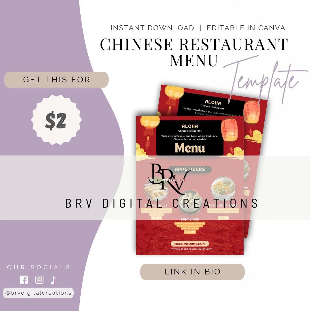 Chinese Restaurant Menu Template, Customizable Digital Design for Food ...