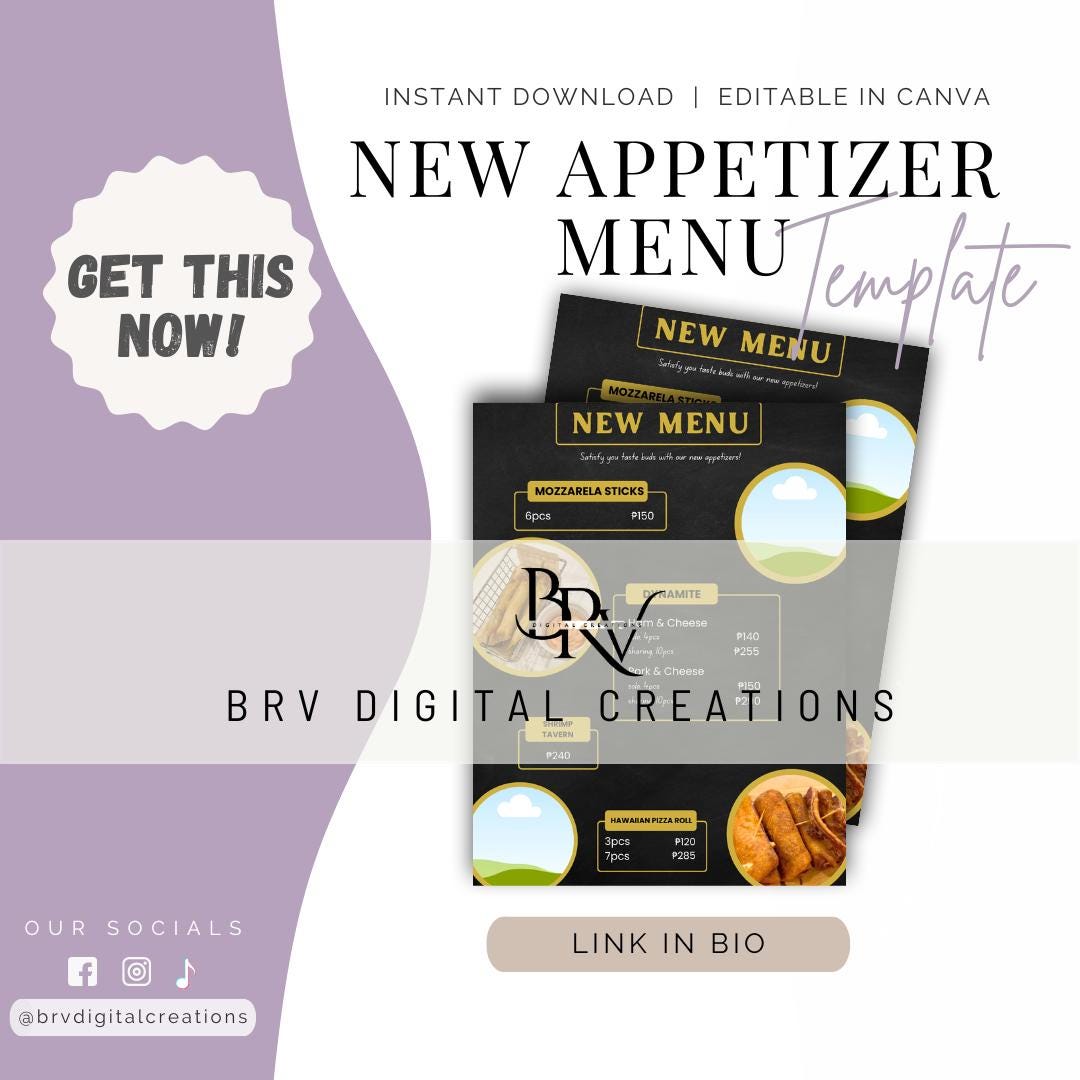 Modern Appetizer Menu Template | Editable Restaurant Cafe Food (digital ...