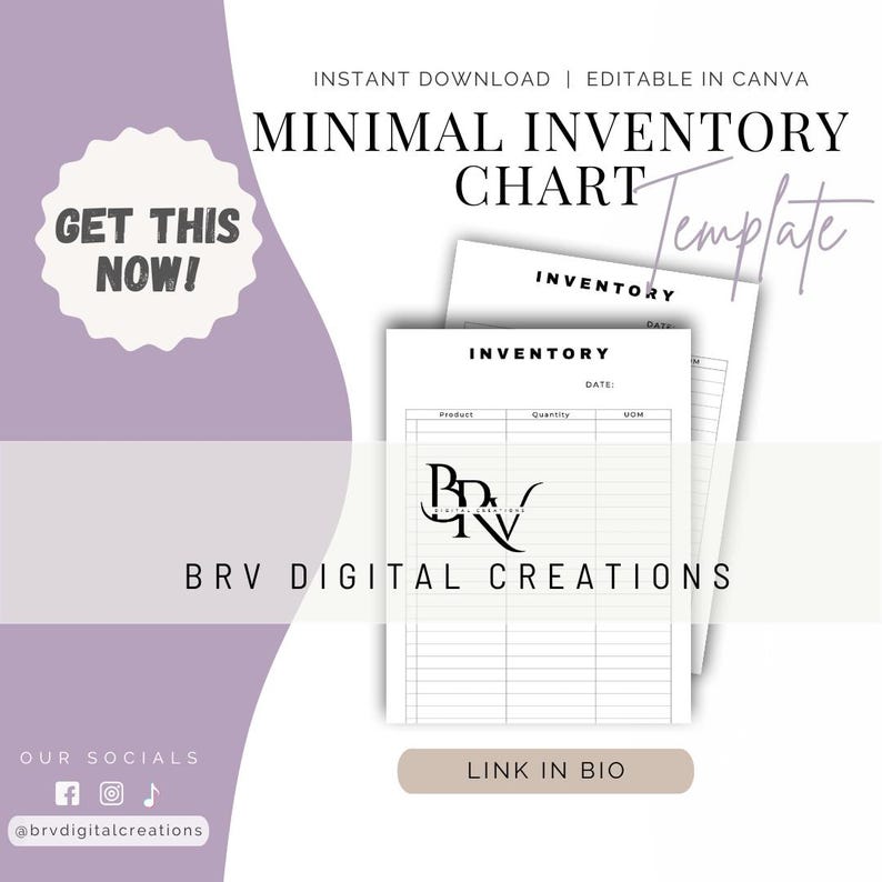 Minimal Inventory Chart Template | Simple & Clean Design | Track Stock ...