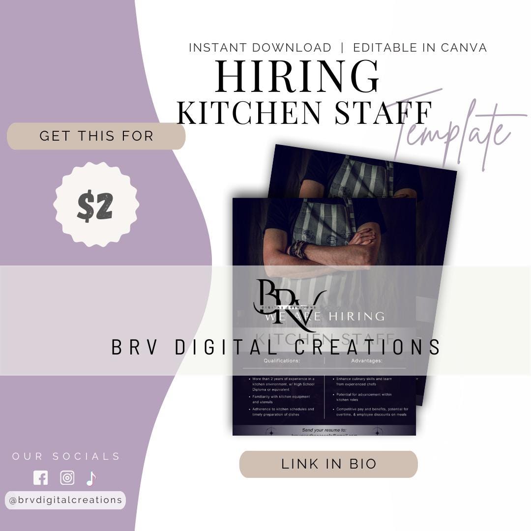 Kitchen Staff Hiring Template | Job Posting & Application Form ...